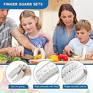 Romooa 11 Pieces Finger Guard Set for Cutting Include 4 Stainless Steel Knife Protector 2 Thumb Cots Potato Butter Lettuce Crinkle Cutter Onion Holder Slicer Mandoline