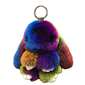 Unpafcxddyig Bunny Keychain Cute Soft Fur Keychain Car Handbag Rabbit Keyring,rainbow