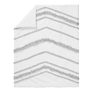 Sweet Jojo Designs Boho Bohemian Baby Boy Girl Nursery Crib Bedding Set - 4 pieces - Grey White Farmhouse Shabby Chic Designer Modern Minimalist Gray Tuft Tufted Tassel Fringe Macrame Cotton Neutral