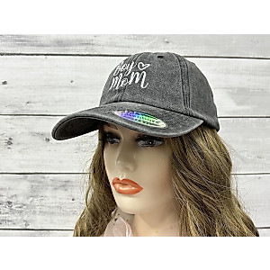 Shenbors Embroidered Boy's Mom Hat for Women, Washed Black Baseball Cap, Gift for Mama Mother, Embroidery Adjustable Snapback Trucker Hat