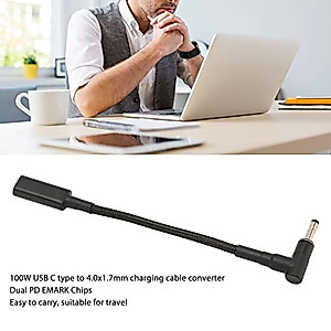 Jopwkuin USB C to 4.0x1.7mm DC Adapter Cable, Safe Efficient Charging Converter Short USB C Female to DC Male Adapter 100W for Laptop