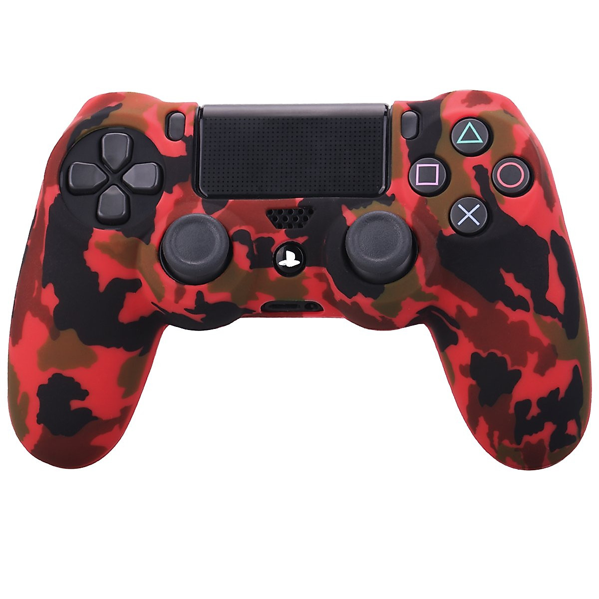 YoRHa Water Transfer Printing Camouflage Silicone Cover Skin Case for Sony PS4/slim/Pro Dualshock 4 Controller x 2(red+Blue) with Pro Thumb Grips x 8