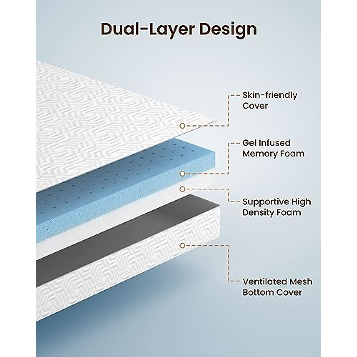 UniPon 4 Inch Gel Memory Foam Mattress Topper Queen, Medium Firm Mattress Topper, High Density Foam Bed Topper for Pressure Relief, Removable & Washable Cover, CertiPUR-US Certified