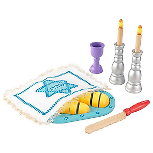 KidKraft 21-Piece Wooden Shabbat Set with Sliceable Challah Bread - Religious Toys, Jewish Holiday Toys, Gift for Ages 3+