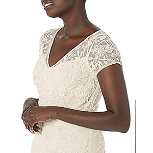 Adrianna Papell Women's Long Beaded Dress, Ivory, 8