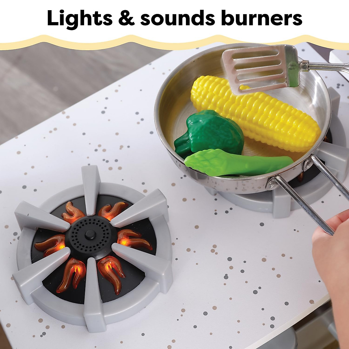 KidKraft Ultimate Corner Wooden Play Kitchen with Lights & Sounds, Play Phone and Curtains, Espresso, Gift for Ages 3+