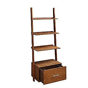 Convenience Concepts 3 tier American Heritage Ladder Bookcase with File Drawer, Dark Walnut
