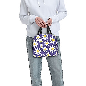 Echoserein Daisy Flower Purple Lunch Bag Insulated Lunch Box Reusable Lunchbox Waterproof Portable Lunch Tote For Women Girls