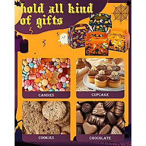 Liobelon 24 Pieces Halloween Treat Boxes Trick or Treat Bags Halloween Goodie Bags Halloween Cookies Goodie Boxes With Handles Ghost Gift Boxes Halloween Party Supplies for Sweets, Toys, Pastry, Gifts