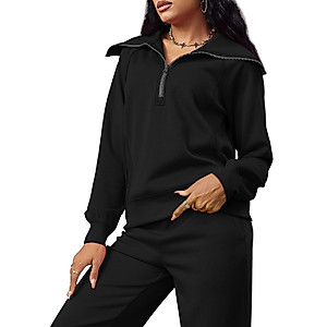 XIEERDUO Loungewear Set Women Fall Fashion 2024 Sweatsuit Set 2 Piece Outfits Black M