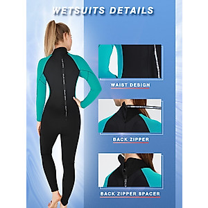 REALON Wetsuit Womens 4/3mm Mens Neoprene Full Body Thermal Scuba Diving Suits, 4mm One Piece Wet Suit Cold Water Swimsuits for Surfing Snorkeling(3/4mm Blue, Large)