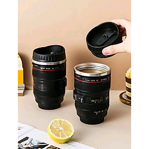 Yepteeps Coffee Mug, Camera Lens Travel Thermos, Stainless Steel Insulated Cup with Easy Clean Lid (Leak Proof)