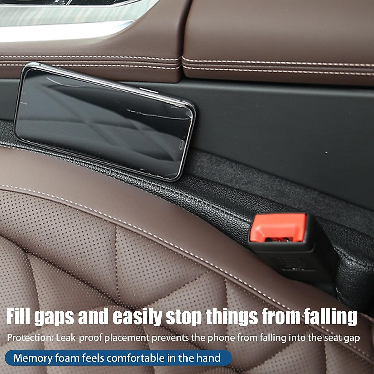 LKAHG 2Pcs Car Seat Gap Filler, PU Leather Auto Crevice Catcher Drop Blocker to Fill The Seat and Console Gap, Universal Vehicle Interior Accessories for Car, SUV, Truck (Black)