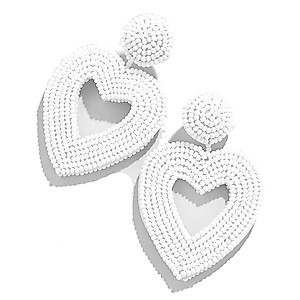 Statement Drop Earrings - Bohemian Beaded Big Heart Dangle Earrings Gift for Women