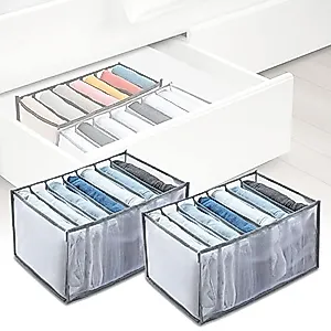 Evankin 2PCS Wardrobe Clothes Organizer - 7-Grid Drawer & Closet Storage Organizer - Nylon Mesh Organizer - Small Size for Leggings, Underwear, Socks (Grey) 7