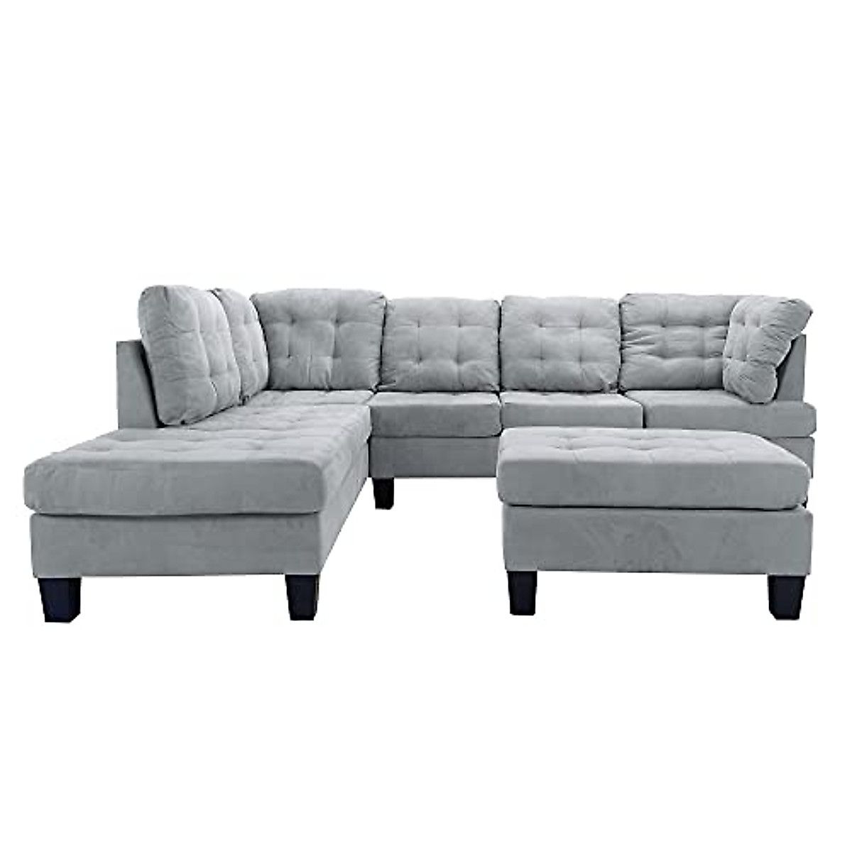 Casa Andrea Milano 3 Piece Modern Tufted Micro Suede L Shaped Sectional Sofa Couch with Reversible Chaise & Ottoman