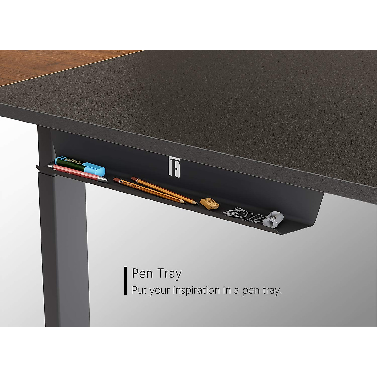 FEZIBO Height Adjustable Electric Standing Desk with Pencil Holder, 48 x 24 Inches Stand Up Desk, Sit Stand Desk with Black and Espresso Top and Black Frame