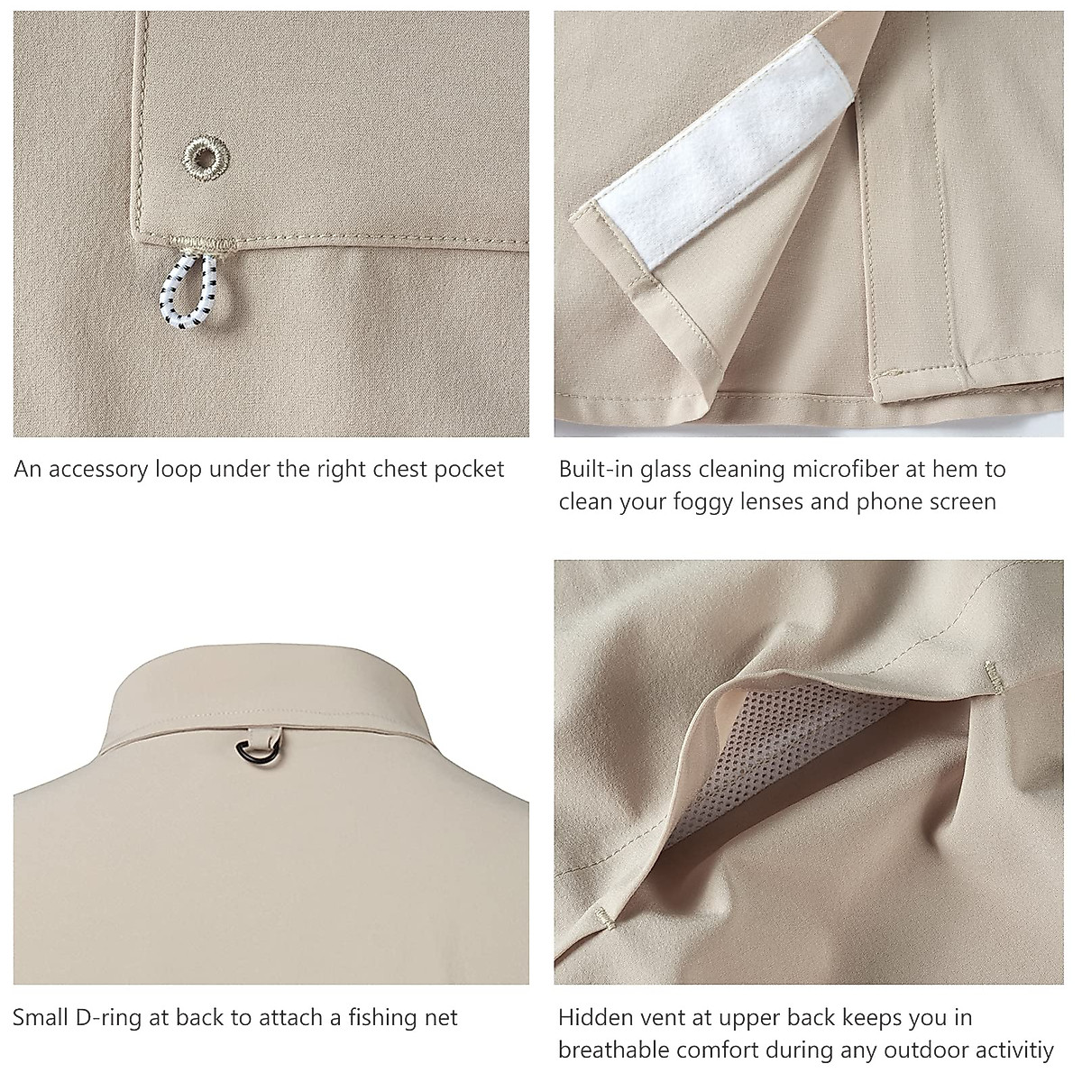 BASSDASH Women's UPF 50 Long Sleeve Fishing Hiking Button Down Shirt Performance Quick Dry FS21W Khaki