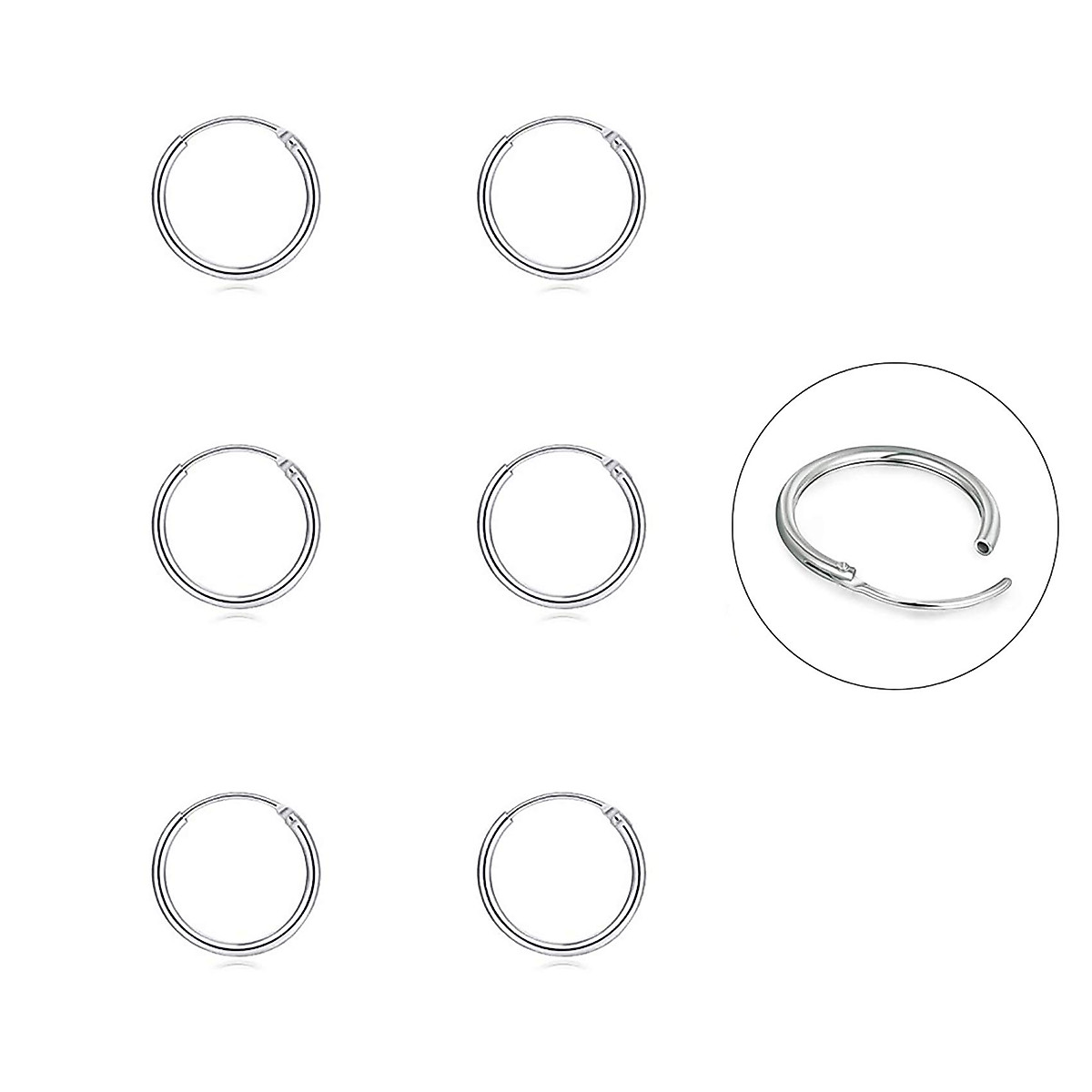 EPIRORA Silver Hoop Earrings- Cartilage Endless Small Hoop Earrings Set for Women Men, 3 Pairs of Hypoallergenic 925 Sterling Silver Tragus Earrings Nose Lip Rings (3 Pairs(8mm*3))