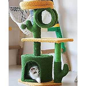 KIYUMI US20L Cat Tree Cat Tower Sisal Scratching Posts Cat Condo Play House Hammock Jump Platform Cat Furniture Activity Center Green