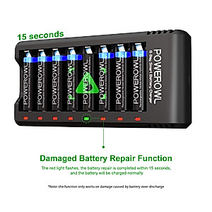POWEROWL Goldtop Rechargeable AA Batteries PRO w/ 8 Bay Charger, High Capacity 2800mAh, Premium NiMH Double A Battery -8 Count