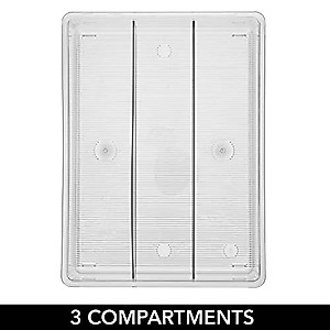 mDesign Plastic 3-Section Compact In-Drawer Utensil Storage Organizer Tray for Kitchen, Pantry; Holder for Silverware, Cutlery, Flatware, Large & Small Utensils, Spoon, Fork - Ligne Collection, Clear