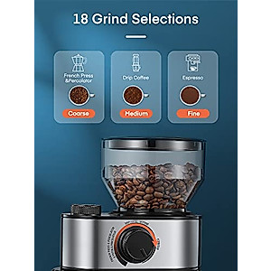 Electric Burr Coffee Grinder, FOHERE Coffee Bean Grinder with 18 Precise Grind Settings, 2-14 Cup for Drip, Percolator, French Press, Espresso and Turkish Electric Coffee Makers, Black