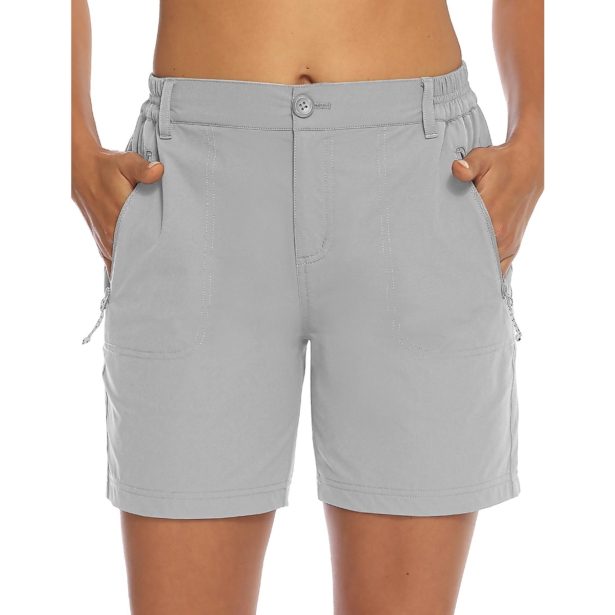 TBMPOY Womens 6" Hiking Cargo Shorts Quick Dry with Pockets Lightweight Work Golf Short Outdoor Active Summer for Women Light Grey XS