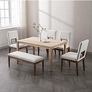 DM Furniture Linen Dining Bench Upholstered Entryway Bench Farmhouse Shoe Bench Seat Ottoman for Hallway Living Room Bedroom End of Bed Dining Room Kitchen, 45.5" Long, Beige