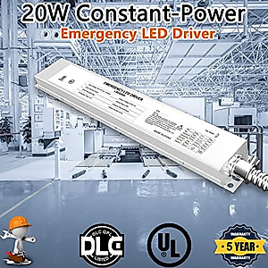 LED Emergency Backup Driver 20W, 100-347V AC 175V DC Over 90 Mins Emergency Time, 0/1-10V Dimmable Emergency LED Driver, Rechargeable UL Listed Backup Battery for LED Grooves, Panels and Linear Lights
