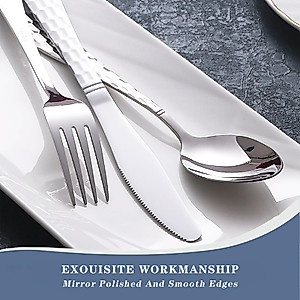 24 Pieces Silverware Set, Stainless Steel Flatware Set with Holder,Mirror Polished Utensils Set Service for 6,Durable Kitchen Eating Tableware Set,Include Fork Knife Spoon Set,Dishwasher Safe (Silver)