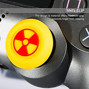 Playrealm Soft Rubber Silicone 3D Texture Thumb Grip Cover x 4 for PS5, PS4, Xbox Series X/S, Xbox One, Switch PRO Controller(Radiation Black Yellow Pack)