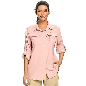 Women's Quick Dry UPF 50+ Sun Protection Long Sleeve Shirt Hiking Fishing Shirts,Pink,M