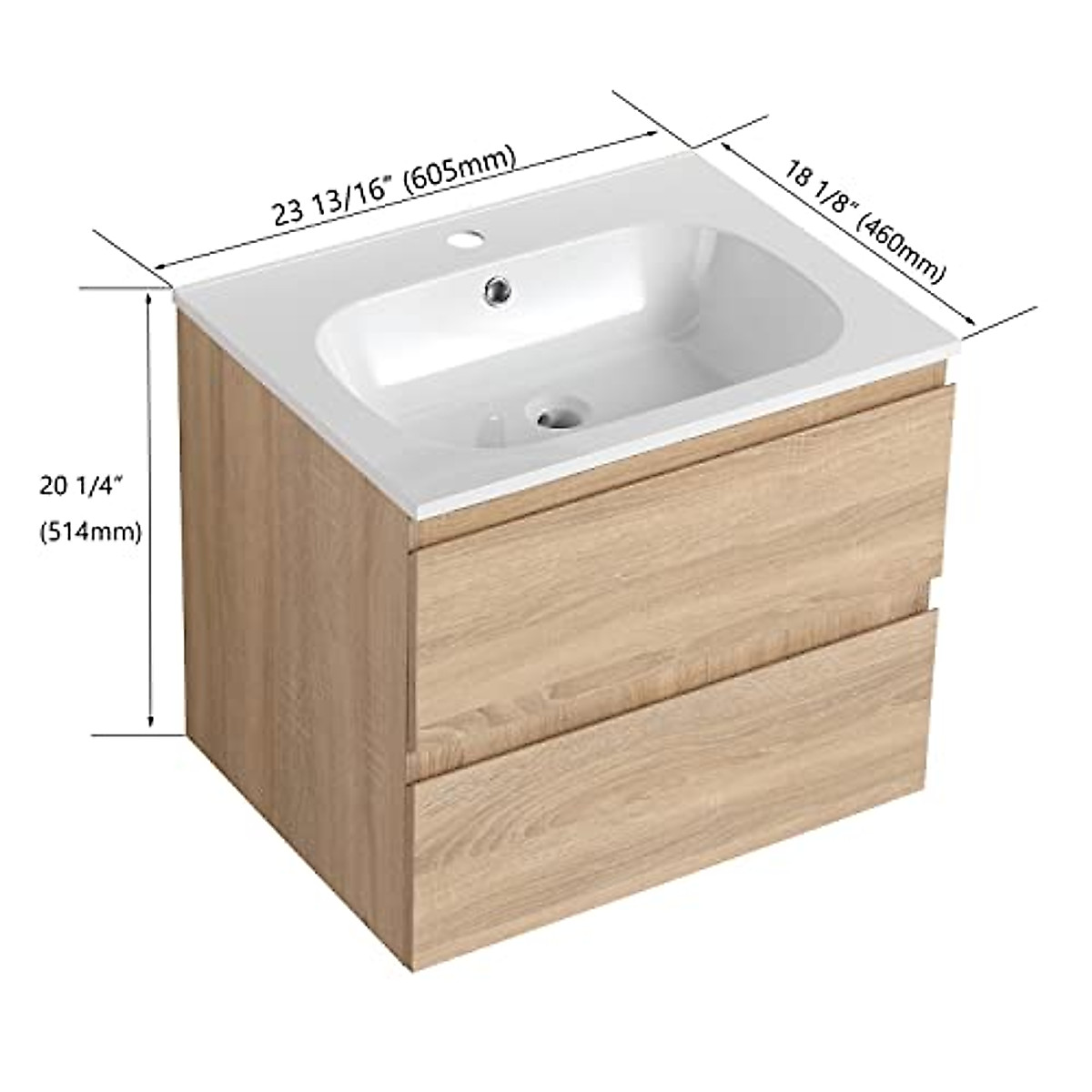 Kootlena Wall Mounted Bathroom Vanity with Sink Combo, Modern 24" Bathroom Vanity Set with Top Basin & 2 Storage Drawers, Floating Bath Storage Cabinet w/Gel Sink
