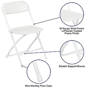 Flash Furniture Hercules™ Series Plastic Folding Chair - White - 10 Pack 650LB Weight Capacity Comfortable Event Chair-Lightweight Folding Chair