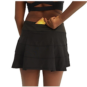 JEGGE Women's Pleated Tennis Skirts with Built-in Shorts & 3 Pockets Workout Running Golf Sports Casual Skorts (Black, M)