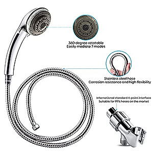 Welan Shower Head with Handheld High Pressure,7 Functions Hand Held Shower head with Stainless Steel 60 inch Hose-Chrome Finish, High Flow Hand Held Rain Showerhead