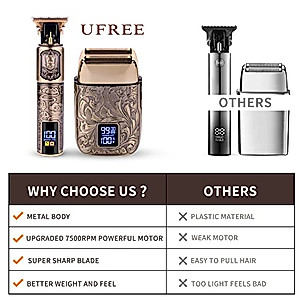 Ufree Gifts for him T Liner Trimmer & Electric Razor for Men Zero Gapped Beard Trimmer, Barber Liners Clipper Bald Shavers with 4 Guards & 2 Foil Heads