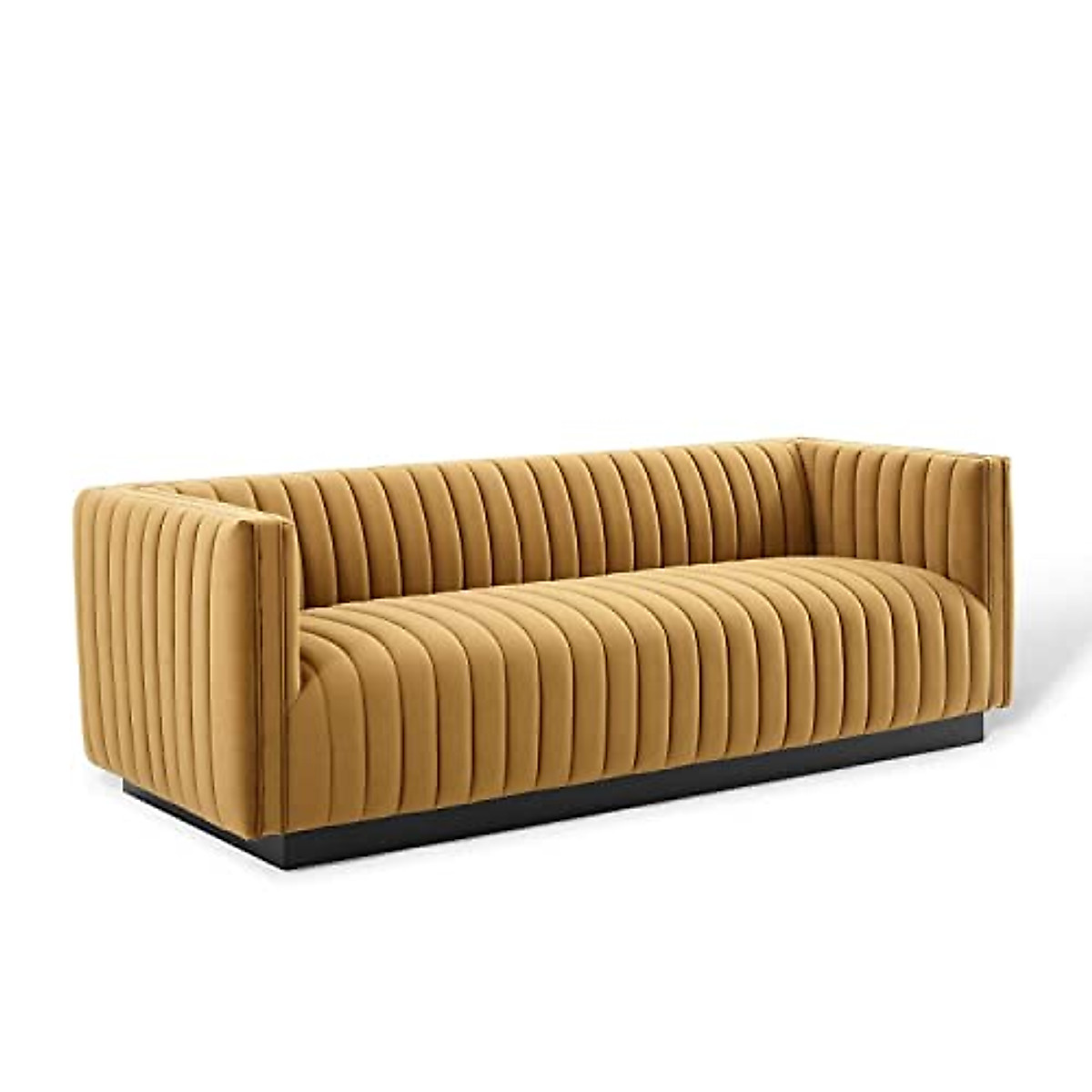 Modway Conjure Channel Tufted Upholstered Performance Velvet Sofa in Cognac