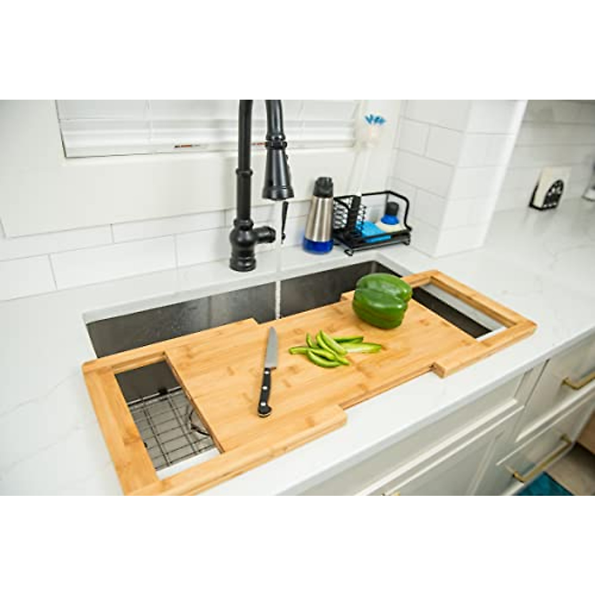 Lipper International 8841 Bamboo Wood Over-the-Sink Expandable Cutting Board, 34" x 11 1/2" x 3/4"
