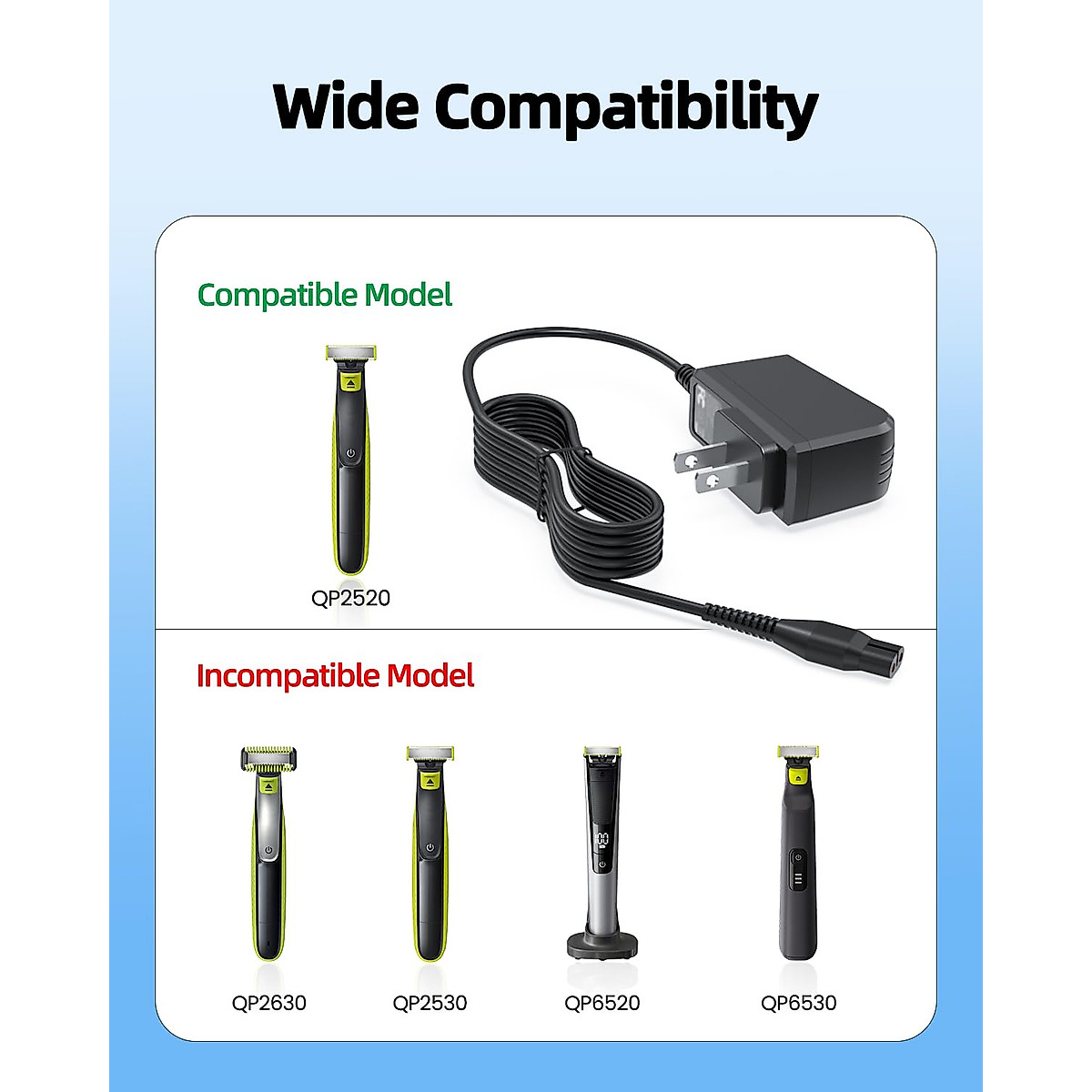 4.3V Charger Fit for Philips Norelco One Blade A00390 QP2520 QP2521 QP2522 QP2515 MG5700 MG3740 MG3720 QG3330 QT4000 Shaver Phillips OneBlade Replacement Charging Cord
