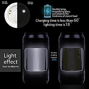 METSHOW Light-Up LED Transparent Seal Storage Jar，Magnifying Viewing Glass Airtight Jar with Grinder ，8 x Magnification Glass(Black)