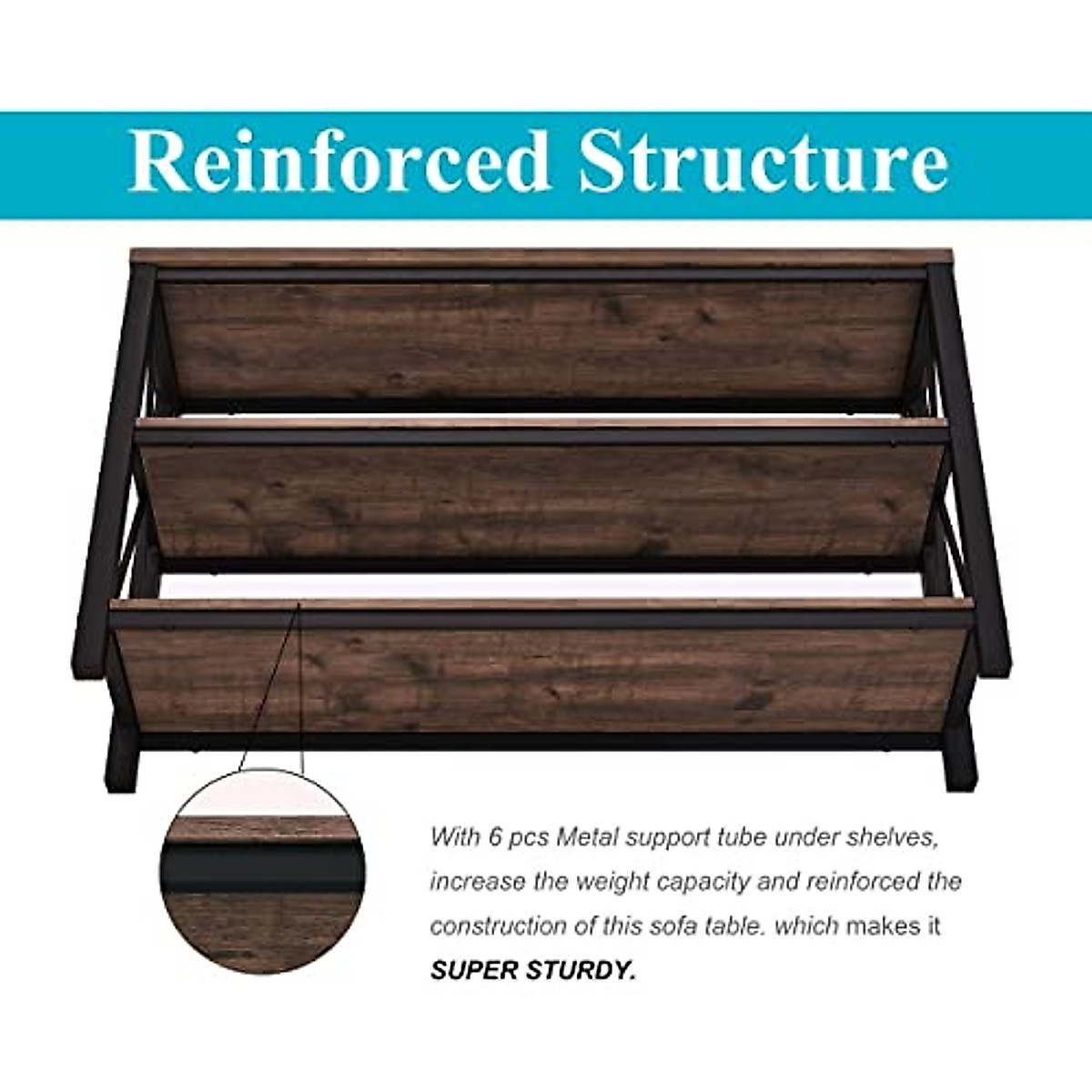 BON AUGURE Rustic Console Table Behind Couch, Industrial Entryway Table with Shelves, 3 Tier Sofa Table for Living Room (47 Inch, Rustic Oak)