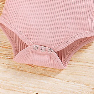 Dimoybabe Newborn Baby Girl Clothes Summer Infant Outfit Cute Ruffle Romper Short Set Solid Pink 3-6 Months 80cm
