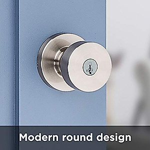 Kwikset Pismo Keyed Entry Door Knob Featuring SmartKey Security, Round, Satin Nickel