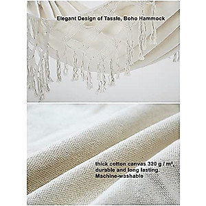 Outdoor Hammock 2 Person Large Brazilian Hammocks Canvas Cotton Indoor Hammock for Bedroom Patio Porch Garden Backyard Lounging Outdoor w/Handwoven Macramé Fringe Tassels