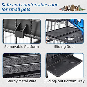 HABUTWAY 45''H Metal Small Animal Cages, Rolling Chinchilla Cage with Removable Ramps, Lagre Critter Nation Cage for Chinchillas/Guinea Pigs/Rabbit, Ferret Cages with Hammock & 4 Tiers, Black
