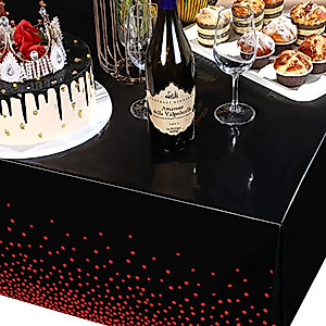 3 Pieces Dot Tablecloth Confetti Rectangle Plastic Disposable Table Cover for Birthday Wedding Baby Shower Engagement Anniversary Bachelorette Party, 54 x 108 Inch (Black and Red)