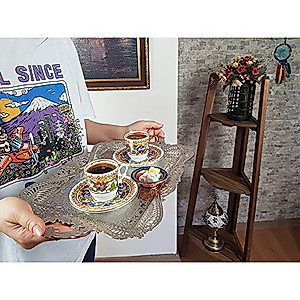 Silver Turkish Tea Coffee Serving Tray with Handles Metal for Outdoor Bar Dresser Platter Table Kitchen Antique Wedding Moroccan Copper Vanity Rectangle Fancy Brass Style Decorative Tray