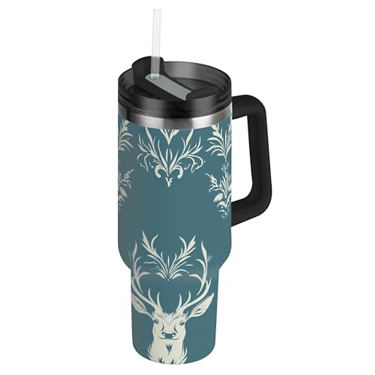 linqin Chic Elk Face Vacuum Insulated Tumbler Leak-proof Lid and Straw 30 oz Stainless Steel Water Bottles Reusable To Go Coffee Mug for Water, Iced Tea or Coffee
